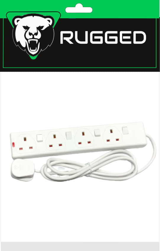 4 Way 2m Extension Switched Socket Lead Rugged